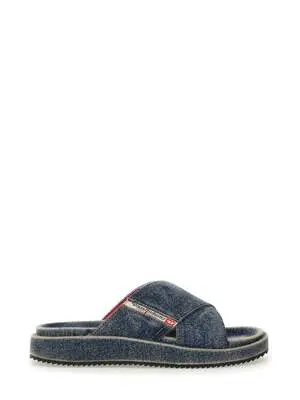 DIESEL® Criss-cross Denim Slide Sandals - Blue