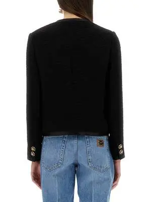 Dolce & Gabbana Single-breasted Cropped Tweed Bouclé Jacket - Black
