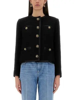 Dolce & Gabbana Single-breasted Cropped Tweed Bouclé Jacket - Black