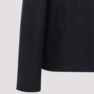 Bottega Veneta Harrington Jacket In Midnight Compact Cotton Gabardine With Intrecciato Leather Collar