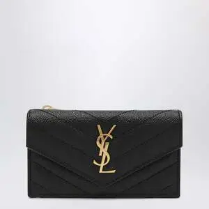 Saint Laurent Cassandre Matelasse Flap Card Holder - Black