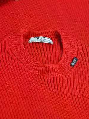 Prada Ribbed Knit Short Sleeve Sweater