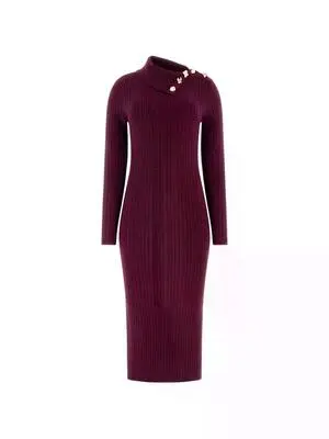 Guess Asymmetric Collar Midi Dress - Red