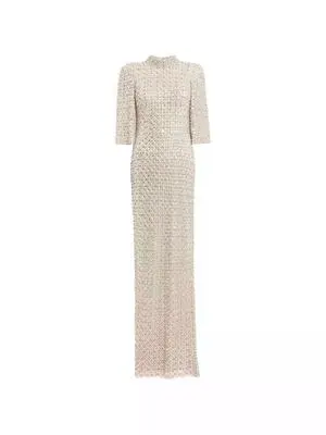 Jenny Packham Maxi Sedona Dress With Mock Neck And Three-quarter Sleeves