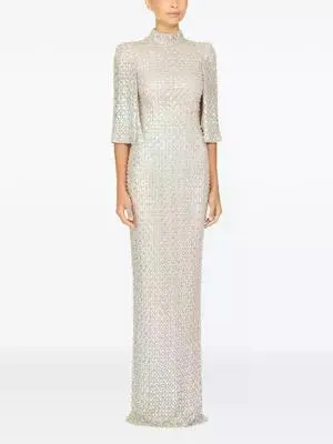 Jenny Packham Maxi Sedona Dress With Mock Neck And Three-quarter Sleeves