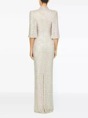 Jenny Packham Maxi Sedona Dress With Mock Neck And Three-quarter Sleeves