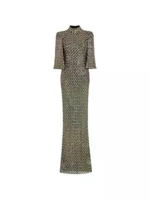 Jenny Packham Maxi Sedona Dress With Mock Neck And 3/4 Sleeves