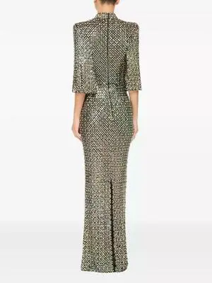 Jenny Packham Maxi Sedona Dress With Mock Neck And 3/4 Sleeves
