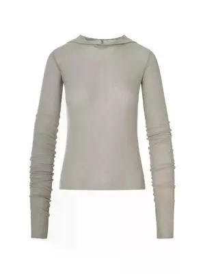 Rick Owens Ribbed Knit Integrated Hood Long Sleeve Top