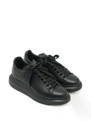 Alexander McQueen Oversized Leather Sneakers With Croc-embossed Heel - Black