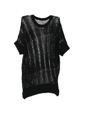 Y’s Plaid Loose-knit Asymmetric Drape Top