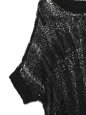 Y’s Plaid Loose-knit Asymmetric Drape Top