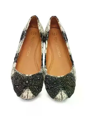 Tory Burch Ballet Flats With Crystal Embellished Bow Detail
