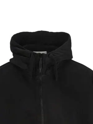 Stone Island Logo Patch Zip-up Hoodie - Black