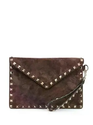 Valentino Garavani Rockstud Suede Clutch Bag - Brown