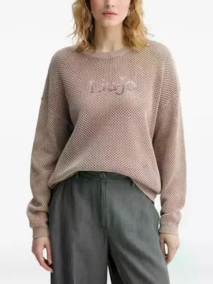 Liu Jo Rhinestone Logo Mesh Knit Sweater