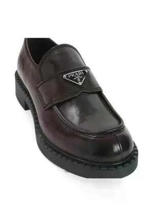 Prada Logo Plaque Calf Leather Loafers