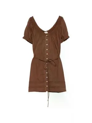 DAMSON MADDER Jayne Short Sleeve Mini Shirt Dress - Brown