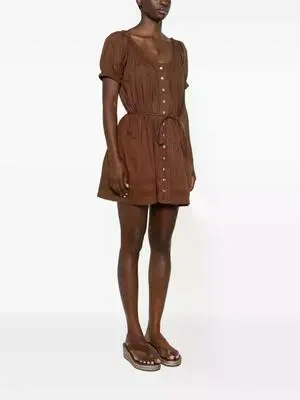 DAMSON MADDER Jayne Short Sleeve Mini Shirt Dress - Brown