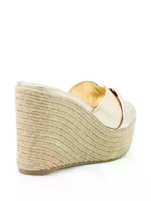 JIMMY CHOO Leda Wedge Mules Tone Metallic Platform Espadrilles