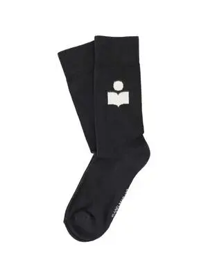 Isabel Marant Étoile Logo-intarsia Ribbed Trim Socks - Black