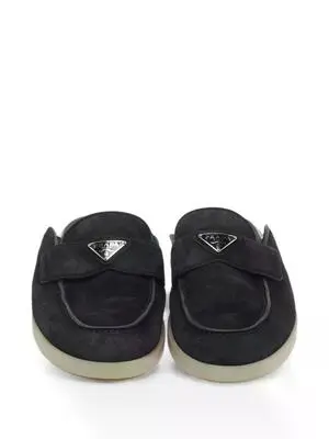 Prada Suede Triangle Logo Mules