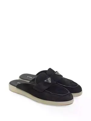 Prada Suede Triangle Logo Mules