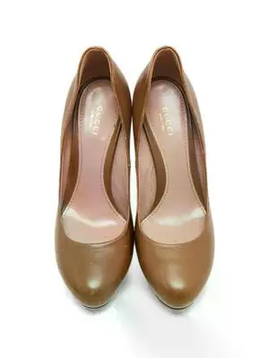Gucci Leather Platform Pumps - Brown