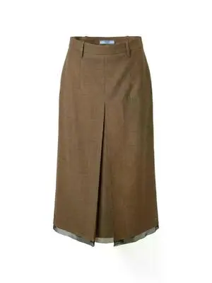 Prada Wool Midi Skirt With Sheer Trim