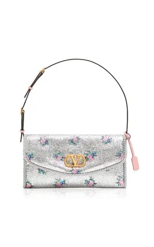 Valentino Garavani Devain Small Floral Lurex Jacquard Shoulder Bag - Silver