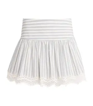Sandro Cotton Stripe Mini Skort With Lace Trim - Blue