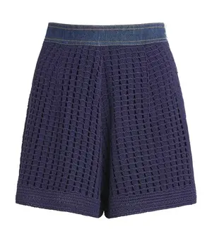 Sandro Crochet Denim-trim Shorts - Blue
