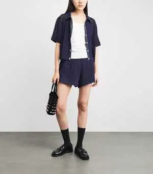 Sandro Crochet Denim-trim Shorts