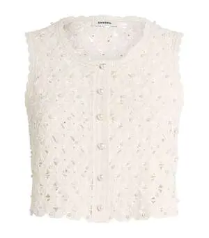 Sandro Crochet Embellished Top - Beige