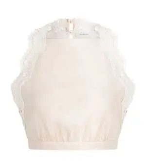 Sandro Cotton Lace-trim Crop Top - Pink