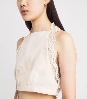 Sandro Cotton Lace-trim Crop Top