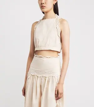 Sandro Cotton Lace-trim Crop Top