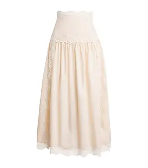 Sandro Cotton Lace-trim Midi Skirt - Pink
