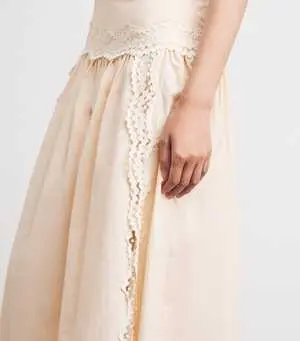 Sandro Cotton Lace-trim Midi Skirt