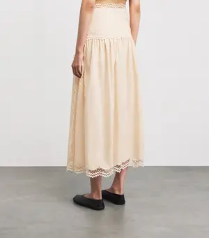 Sandro Cotton Lace-trim Midi Skirt