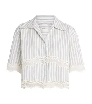 Sandro Cotton Stripe Embroidered Shirt - Blue
