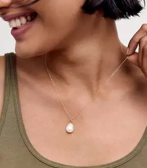 Monica Vinader Baroque Pearl Pendant Charm In Yellow