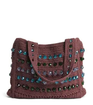 Sandro Crochet Beaded Top-handle Bag - Brown