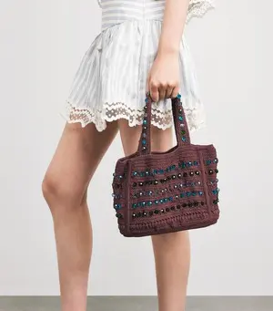 Sandro Crochet Beaded Top-handle Bag
