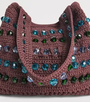 Sandro Crochet Beaded Top-handle Bag