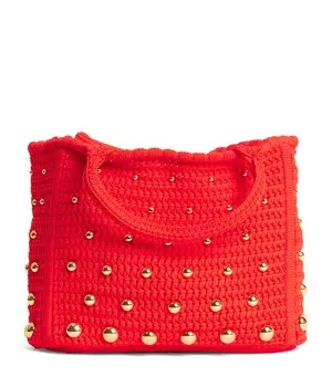 Sandro Crochet Studded Top-handle Bag - Red