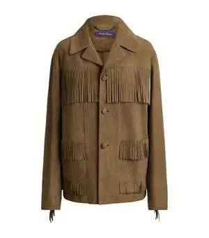 Ralph Lauren Suede Trim-fringe Perce Jacket - Beige