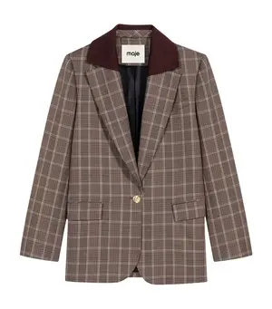 Maje Wool-cotton Check Blazer - Brown