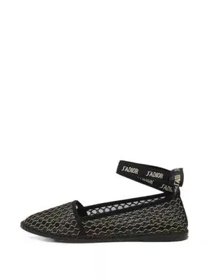 Dior Embroidered Honeycomb Mesh Ankle-wrap Ballet Flats
