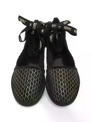 Dior Embroidered Honeycomb Mesh Ankle-wrap Ballet Flats